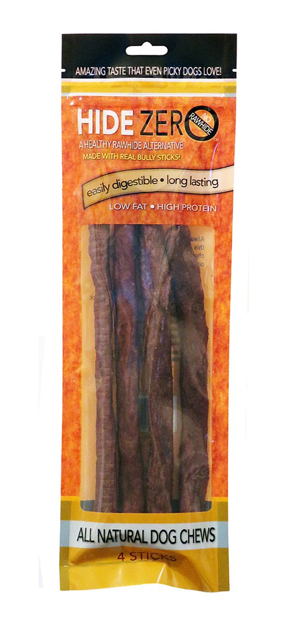 Hide Zero 10 Inch 4 Pack Bully Flavored Rawhide Alternative Chew in Zip Lock Bag