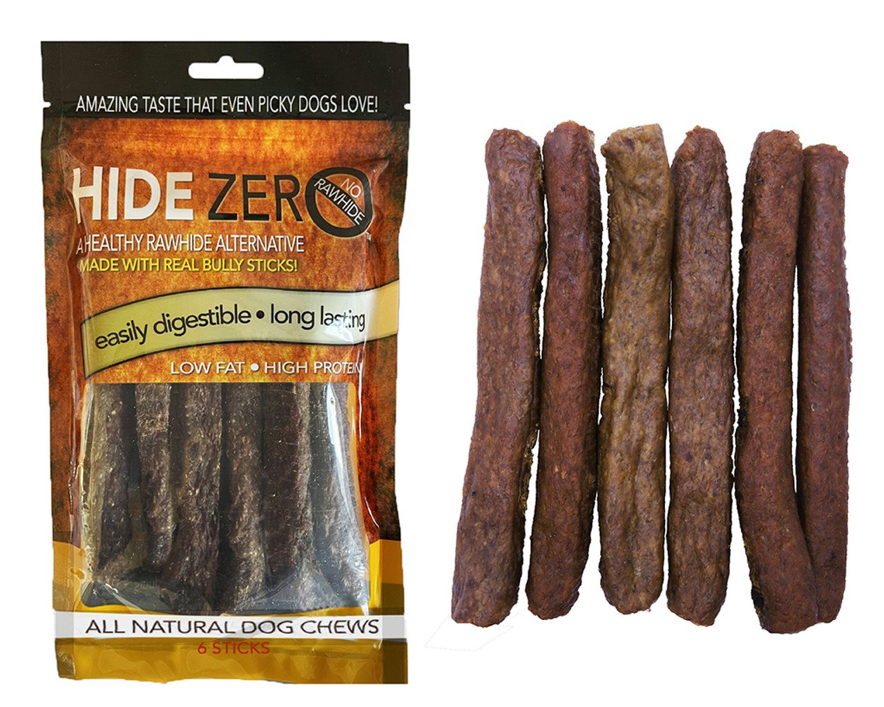 Hide Zero 6 Inch 6 Pack Bully Flavored Rawhide Alternative Chew in Zip ...
